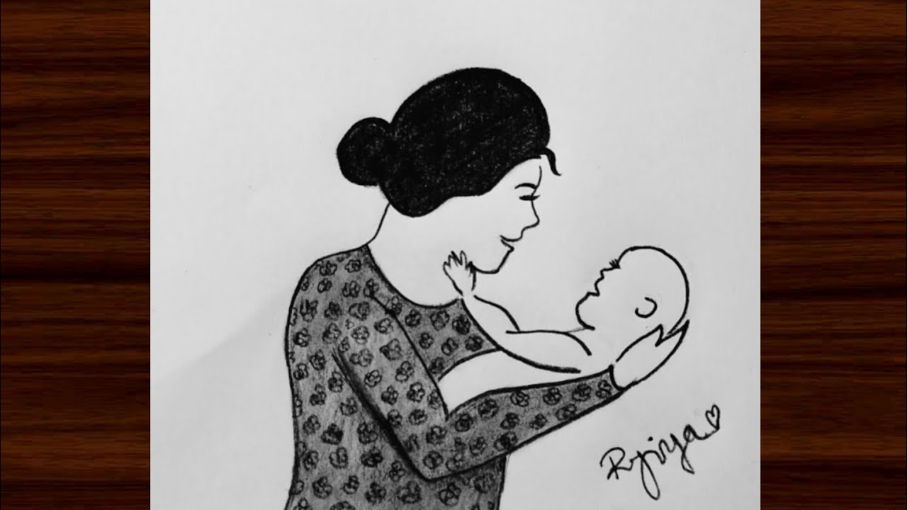 How to draw mother's day easy drawing || easy mother baby drawing with ...