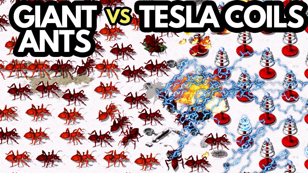 500 GIANT ANTS vs TESLA COILS - Red Alert Remastered Fight Club Ep. 12 ...