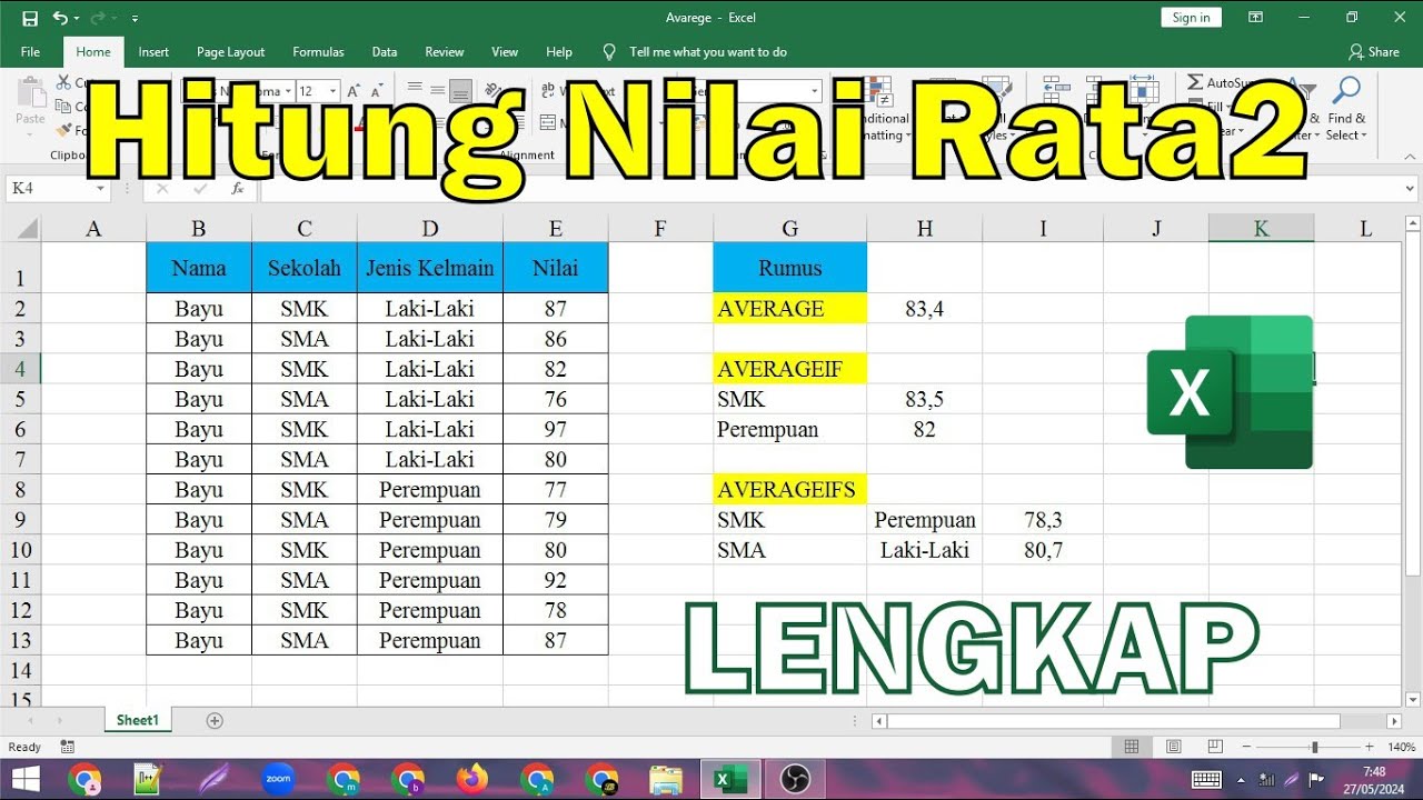 Cara Menghitung Rata-Rata Di Excel Lengkap - YouTube