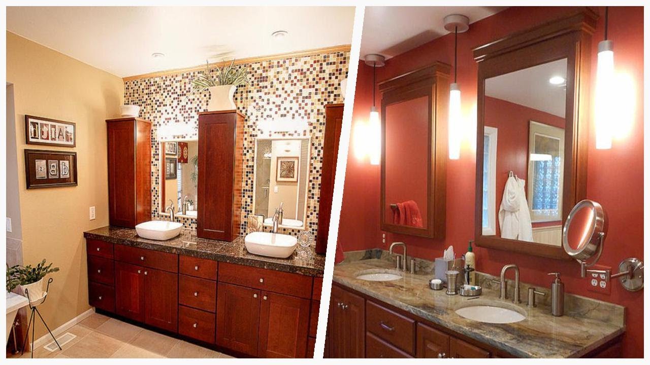 75 Red Bathroom With Medium Tone Wood Cabinets Design Ideas You'll Love 🎀 - YouTube