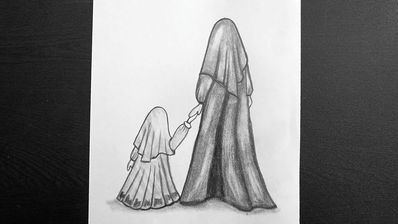 How To Draw A Girl In Hijab || Hijab Girl Pencil Drawing || Step By ...