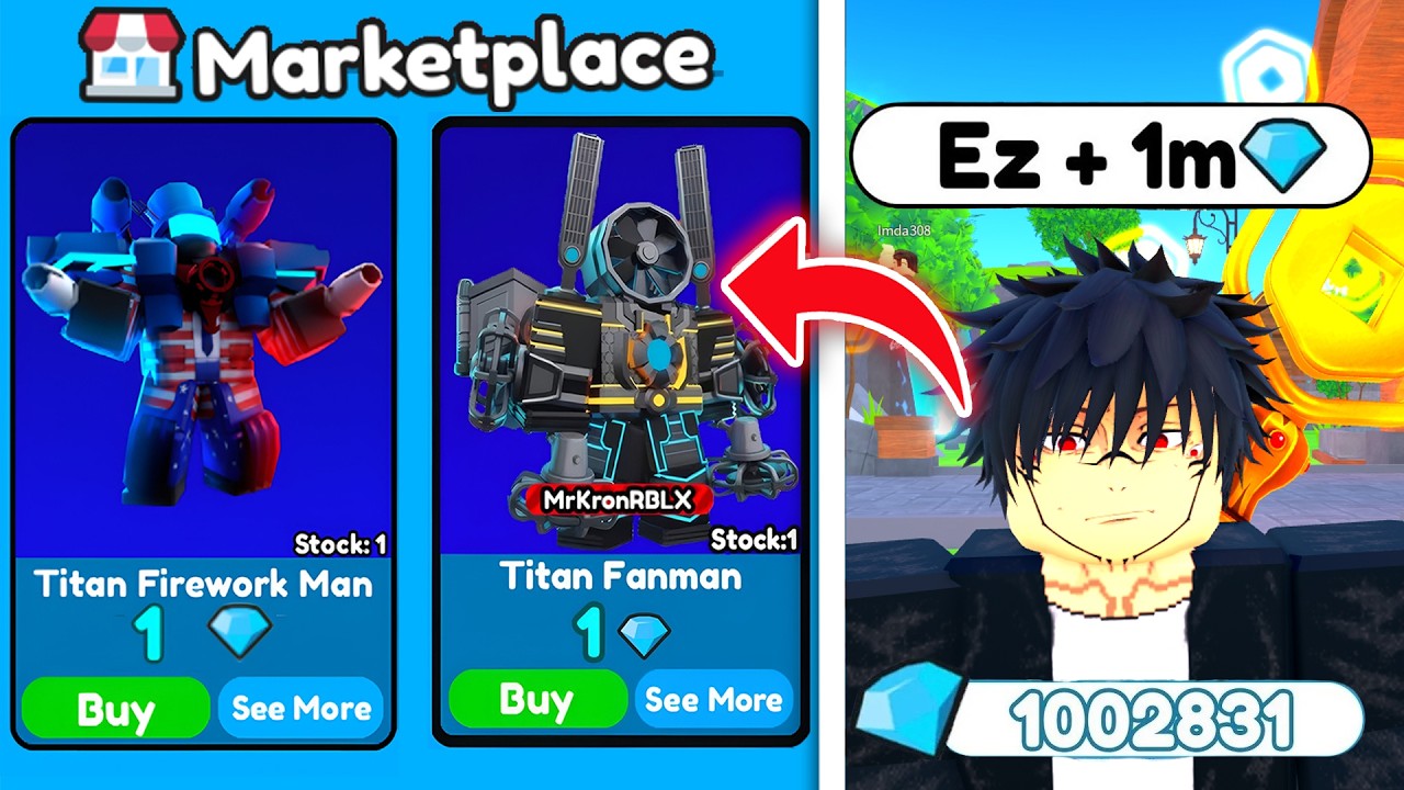 😱I BOUGHT TITAN FAN MAN & TITAN FIREWORK MAN FOR 1 GEM!💎 Roblox Toilet ...