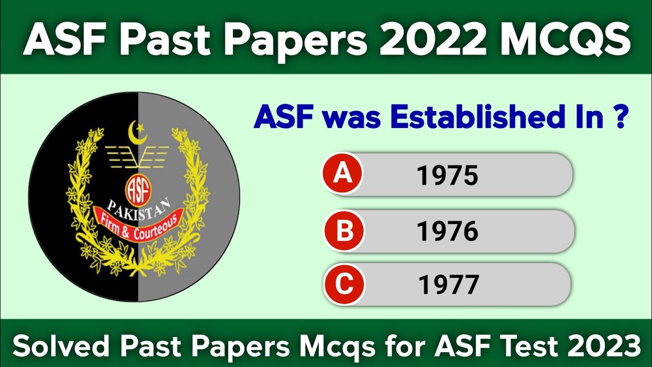 ASF Written Test Preparation 2023 | ASF Past Papers MCQs | ASF ASI ...
