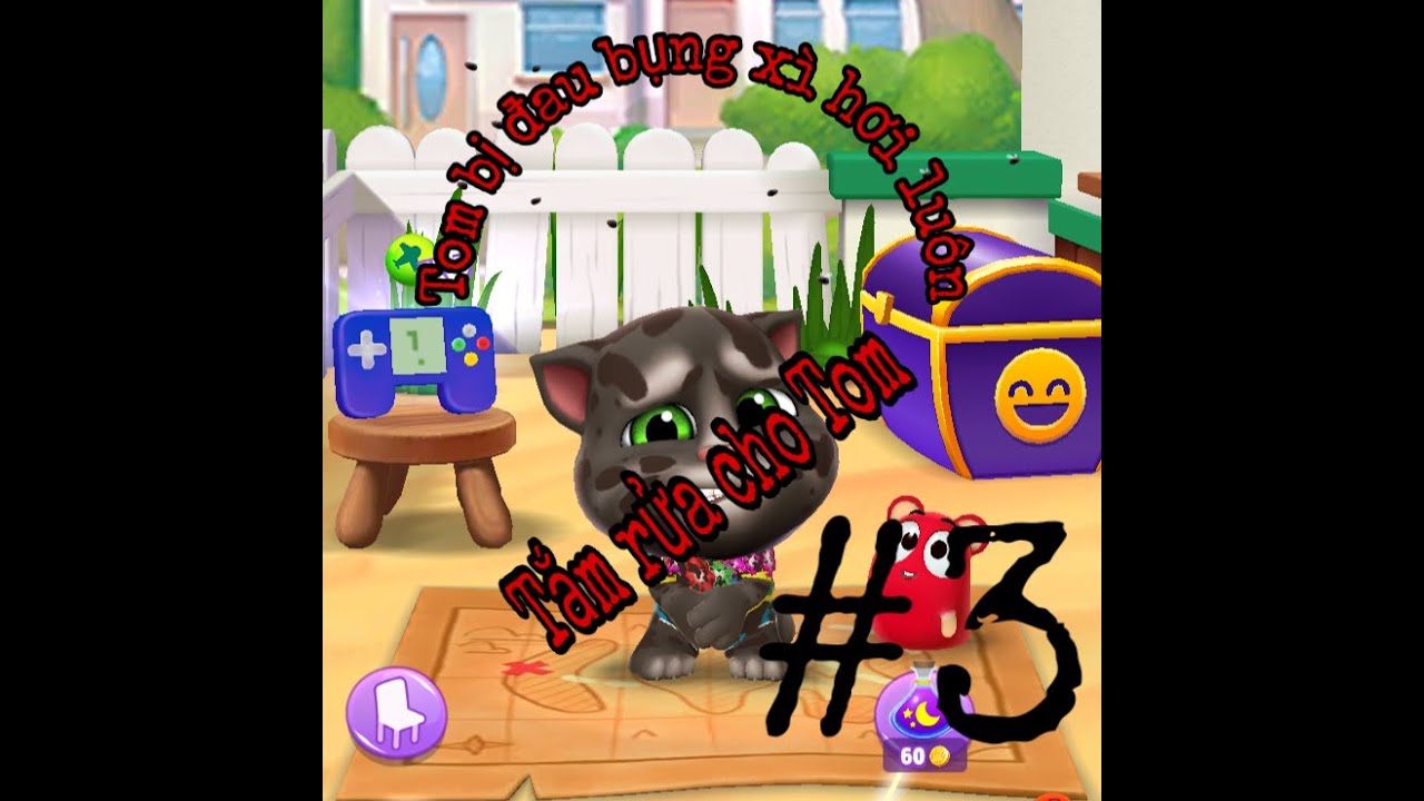 Talking Tom 2 #3 - Mèo Tom bị đau bụng xì hơi - Tắm rửa mèo Tom - Game ...