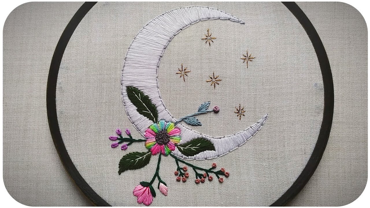 Floral moon Embroidery Tutorial || Embroidery for beginners || Let's ...
