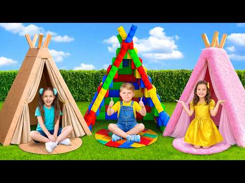 3 Playhouses Challenge! Kids Learn to Share