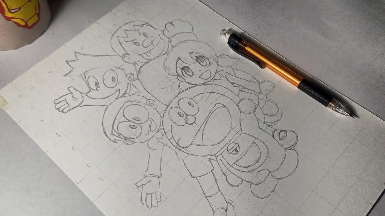 doraemon outline drawing || Doraemon group || outline tutorial - YouTube