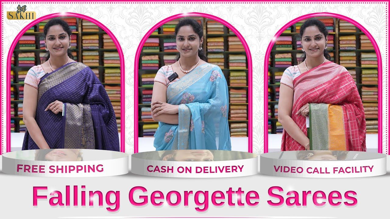 Falling Georgette Sarees Collection | Free Shipping | Video Call ...