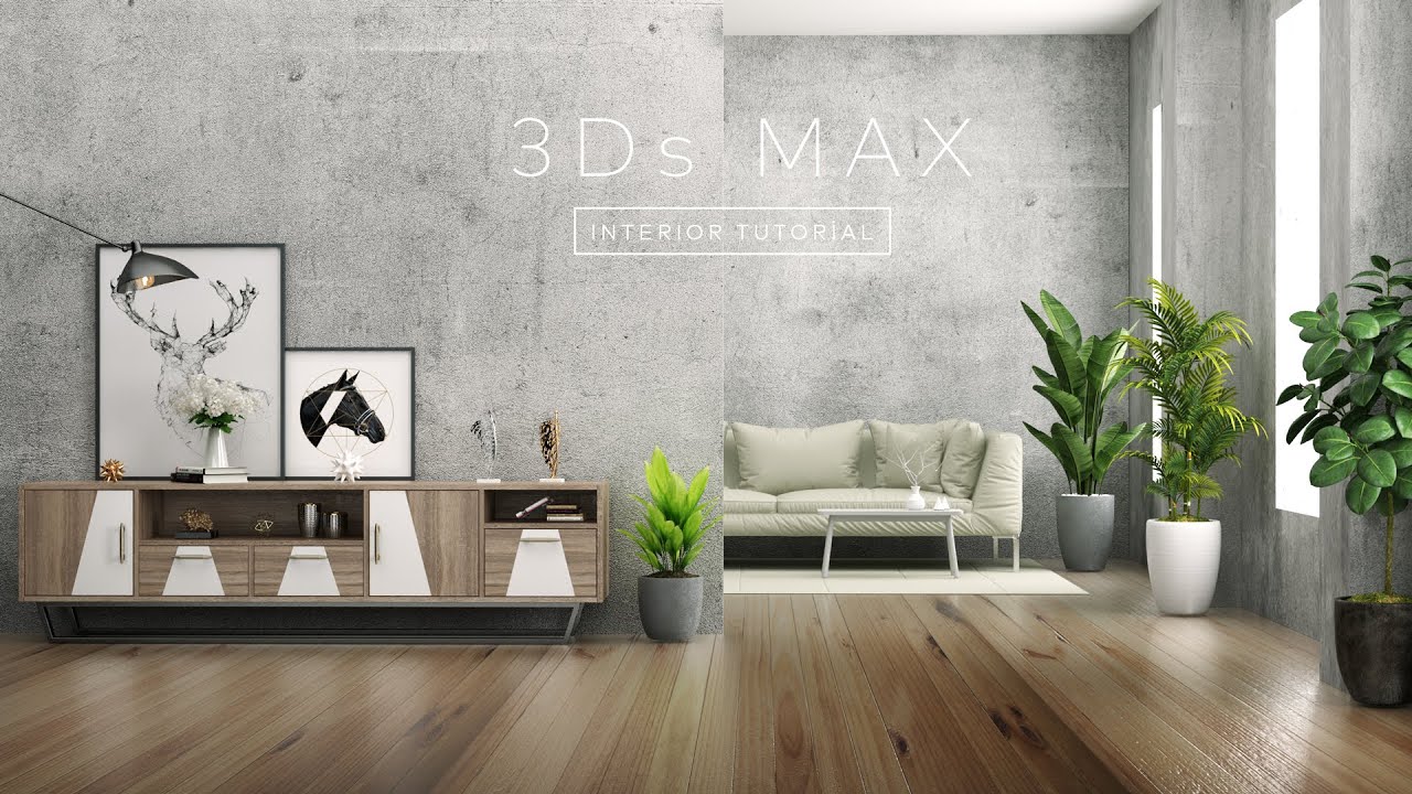 3Ds Max Interior Tutorial Living Room Vray render + Photoshop - YouTube