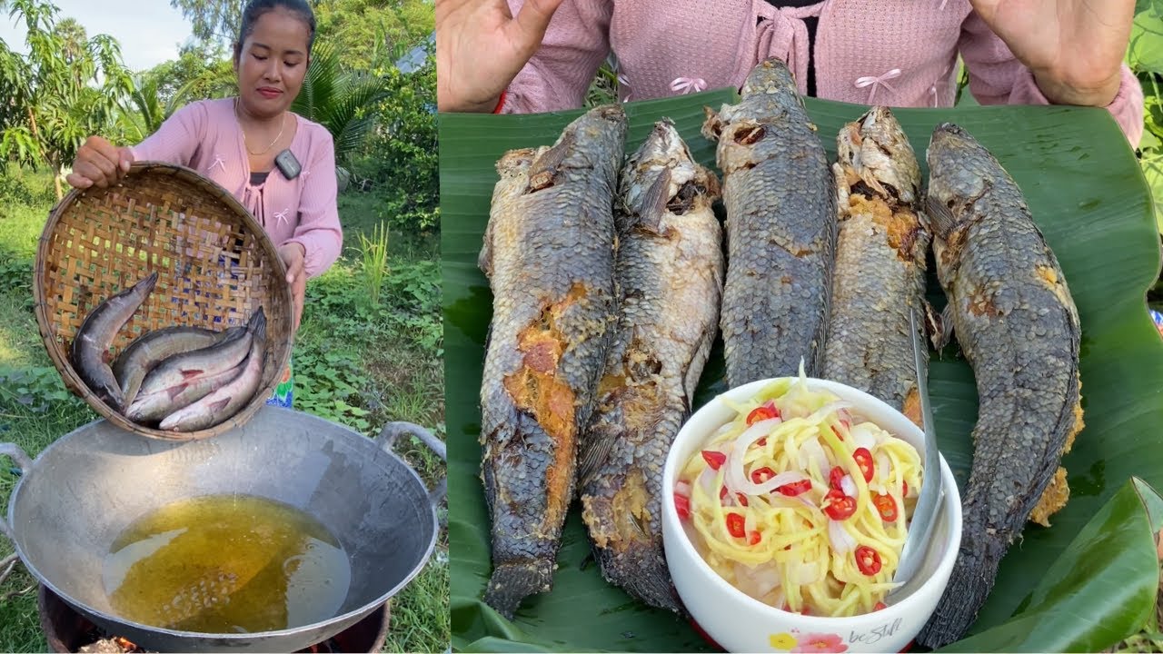The best fried big fish eating with fish sauce - YouTube