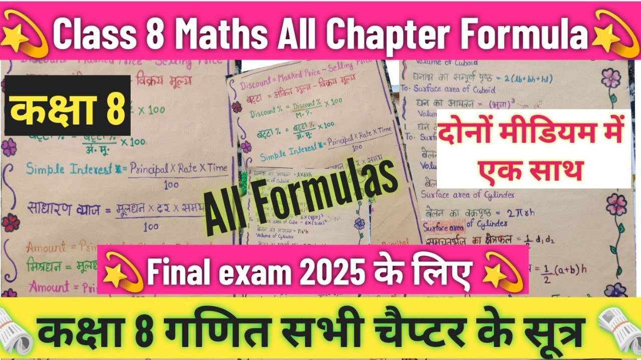 class 8th maths all chapter formula for final exam 2025/कक्षा 8 गणित के ...