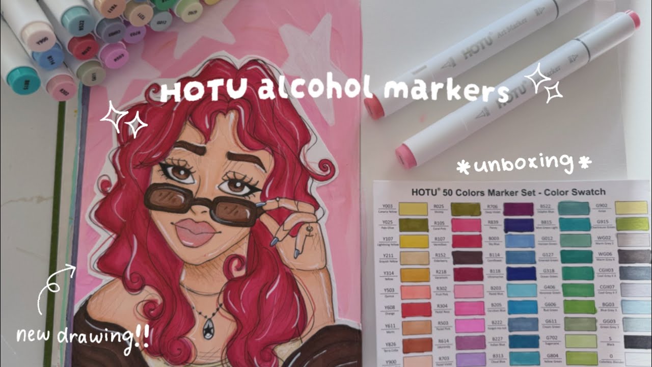 testing Hotu alcohol markers 🌷 ☆ unboxing + new drawing!! 💗 - YouTube