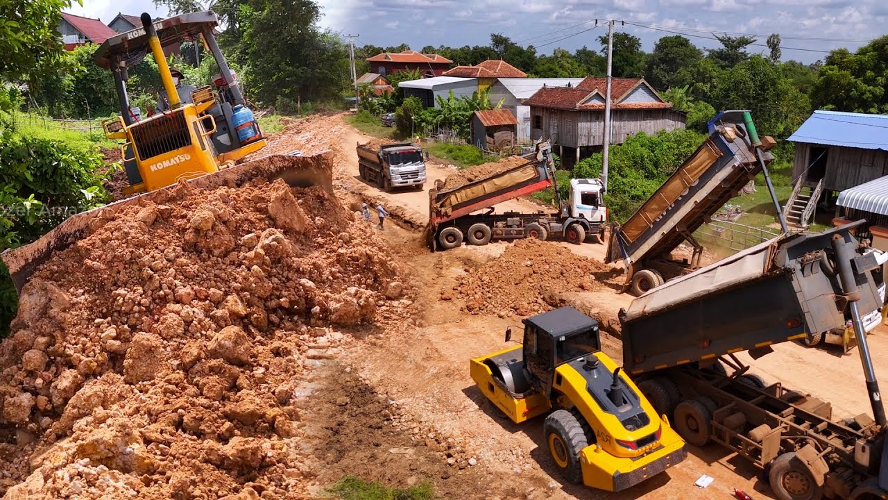 Amazing Action! Professional dozer trimming side down of the road after ...