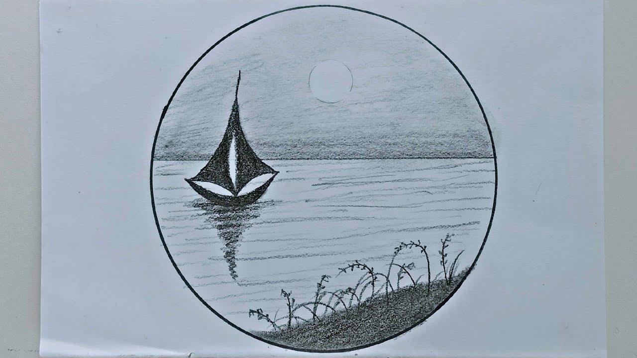 How to Draw a Boat Under Moonlight | Easy Pencil Sketch for Beginners ...