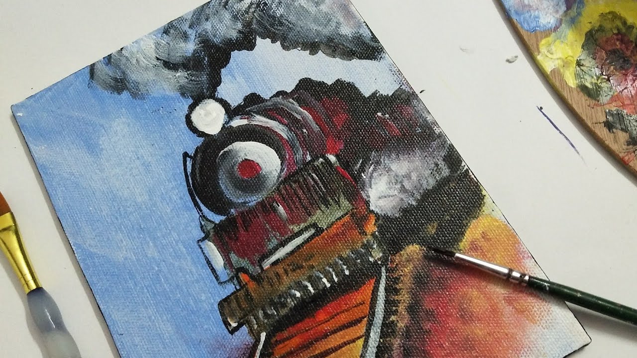 13/30, Train, easy acrylic painting, Sheena's gallery - YouTube