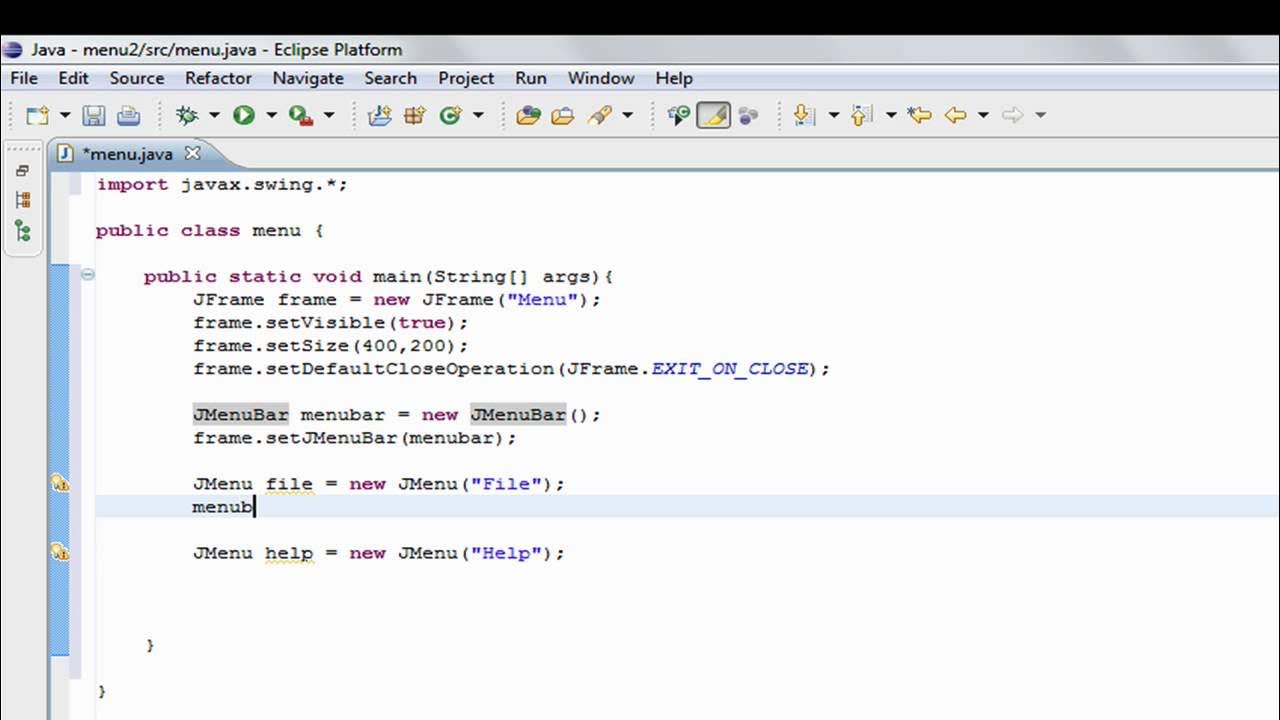 Java GUI- Add MENU BAR TUTORIAL,help Swing, JMenuBar, JMenu - YouTube