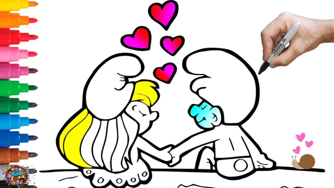 Cómo Dibujar Dos Pitufos Enamorados Paso a Paso 💙 | Dibujo Fácil para ...