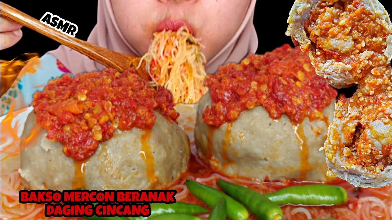 ASMR BAKSO MERCON BERANAK DAGING CINCANG TOPPING CABE RAWIT! GAK KUAT ...