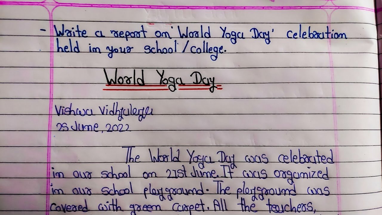 Write a report on World Yoga Day held in your school | Report Writing ...
