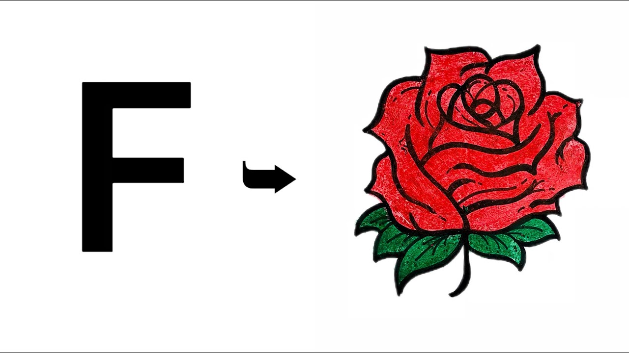 How to draw rose from letter "F" easy step by step - YouTube