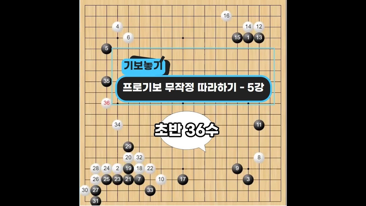 바둑기보 무작정 따라하기 5강 초반36수 프로기보 알파고기보 바둑입문포석 초반포석 Ai기보 바둑첫걸음 바둑초보