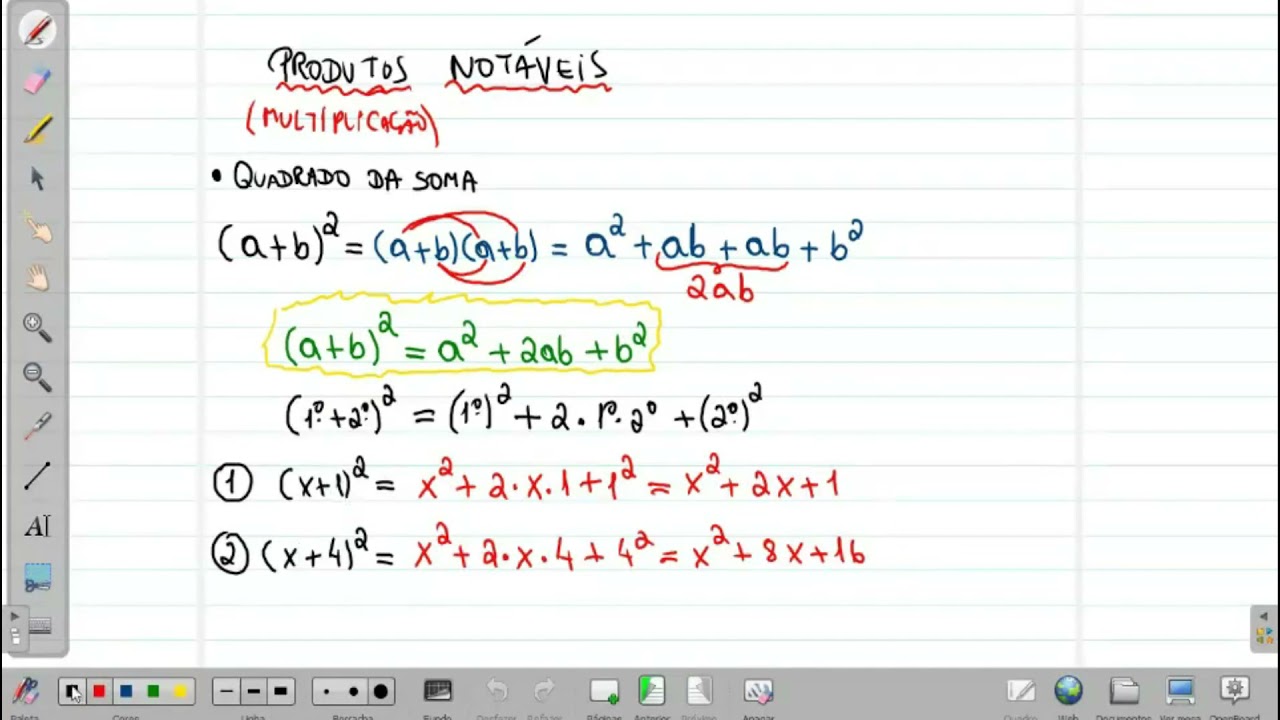 Produtos Notáveis - Quadrado da Soma/Diferença e Produto da Soma pela ...