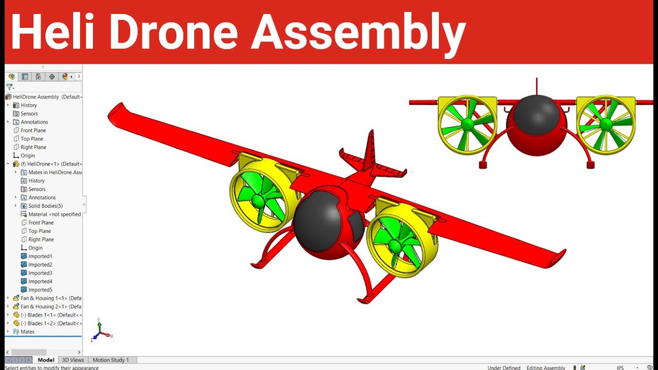 Heli Drone Assembly | Assembly Motions Exercise | SolidWorks Tutorial ...