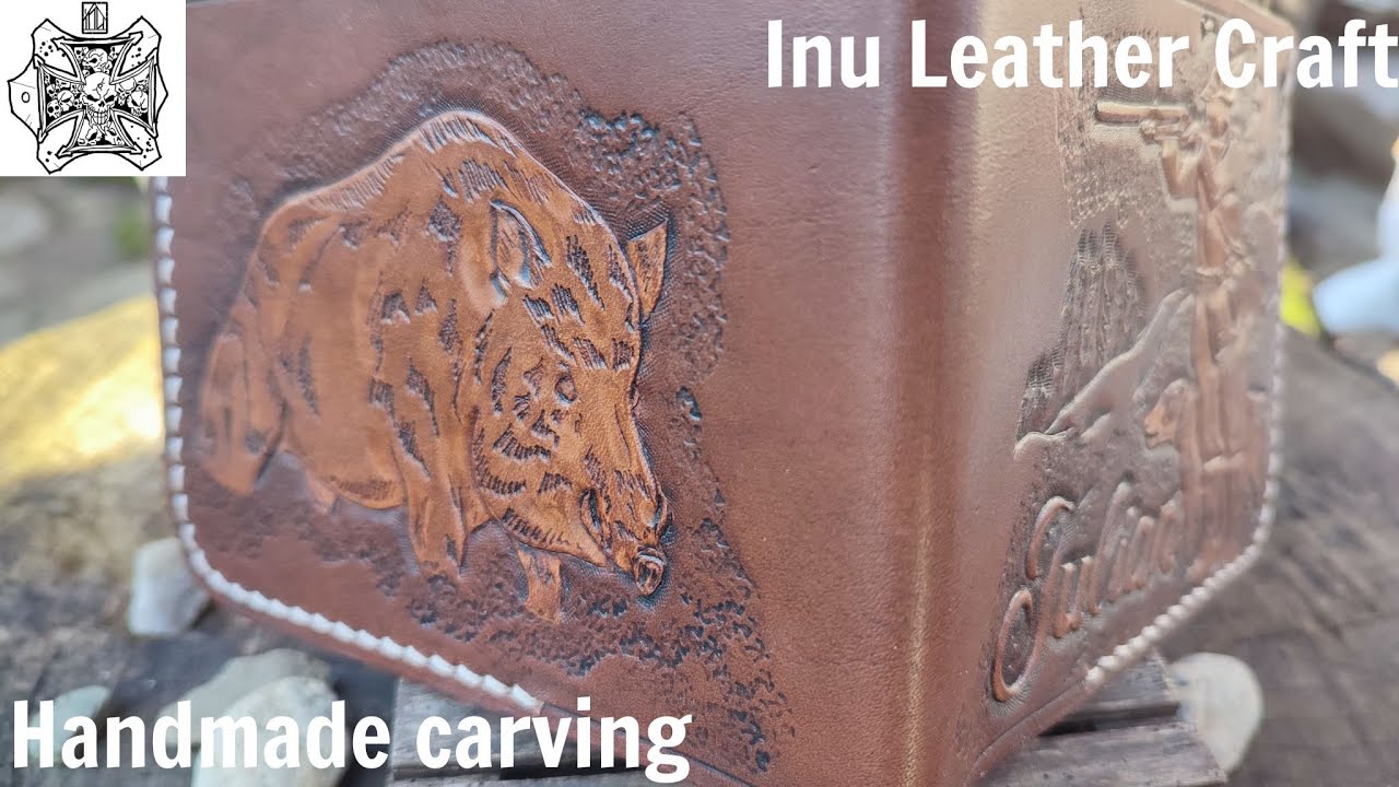 Simple wild boar on leather, handmade carving, leathercraft. - YouTube