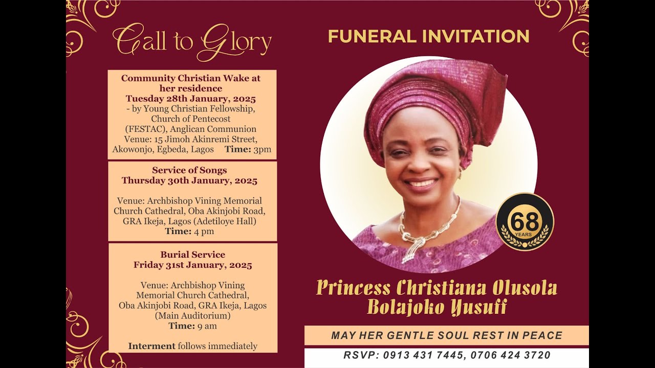 Service of Songs for Late Princess Christiana Olusola Bolajoko Yusuff ...