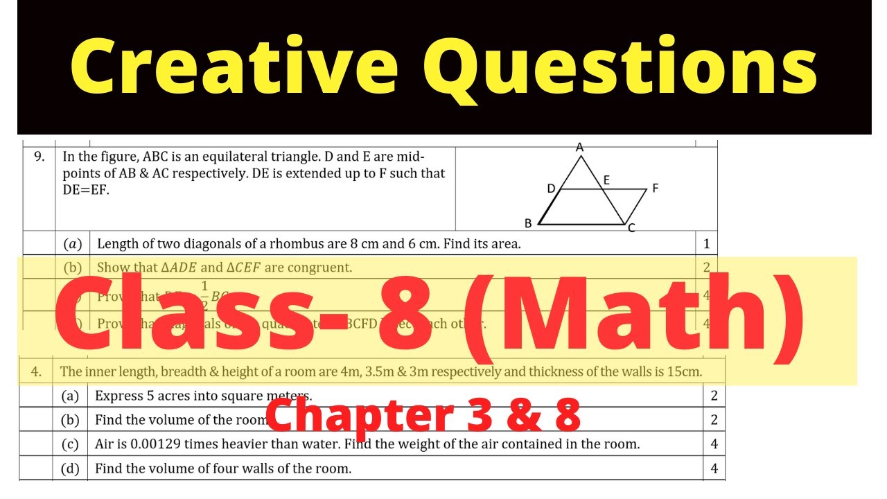 Class 8 Math Sample Creative Questions From Chapter 3 and 8 || JSC Math ...