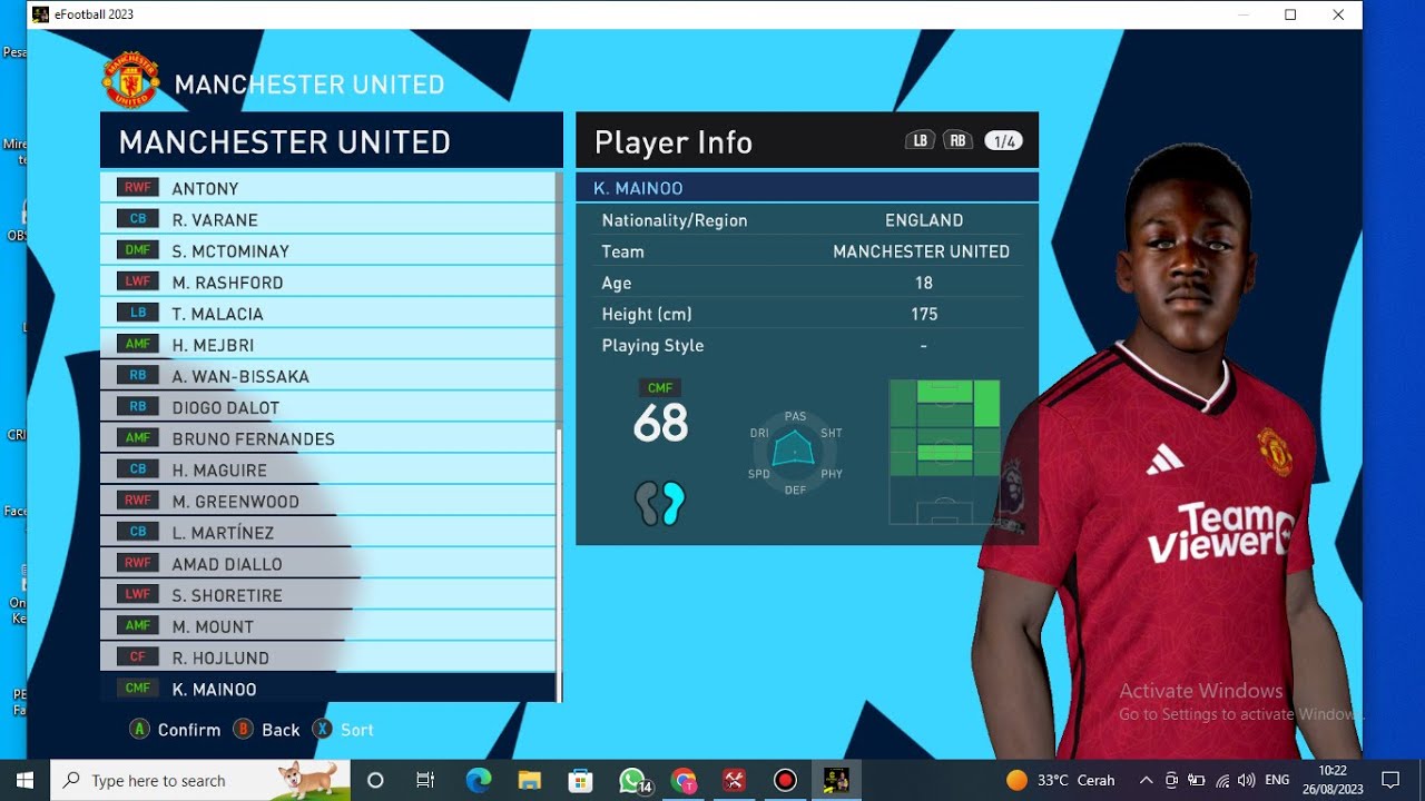 Create Mainoo Manchester United 2023 PES 2017 Character & Free Download ...