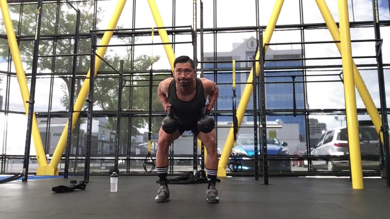 KB Deadlift, row, clean and thrusts - YouTube
