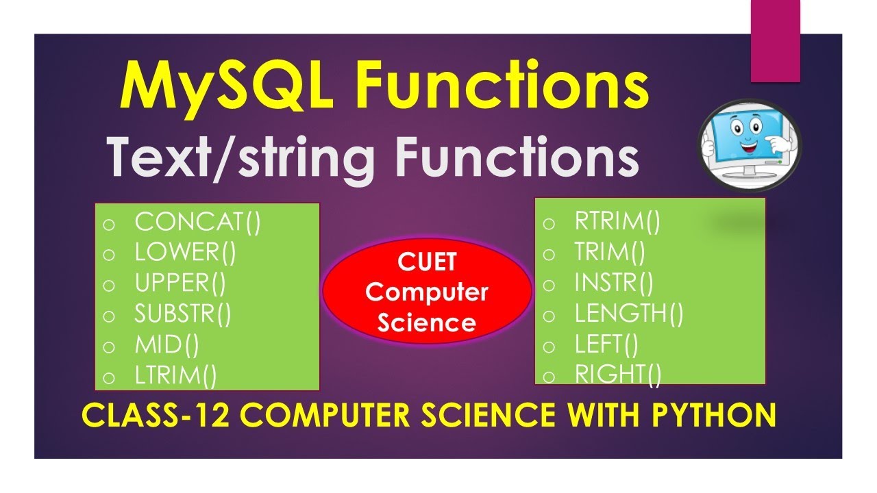 Mysql Textstring Functionsclass 12 Computer Sciencecuet Cs Youtube 1207