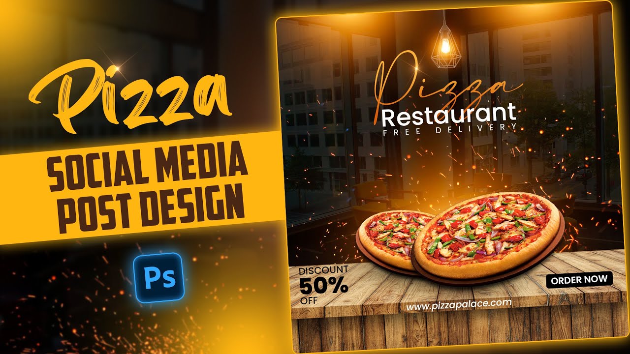 How to Make Glowing Pizza Social Media Post Design in Photoshop - YouTube