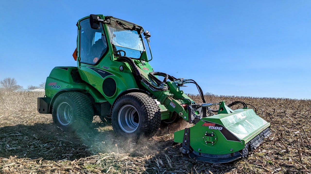 Avant Loader with Flail Mower Mowing Corn Stalks! - YouTube