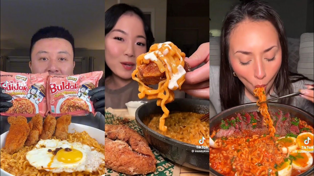 Buldak Noodles Mukbang Compilation 🔥 With Wingstop 🍗 Onion Cups 🧅 ...