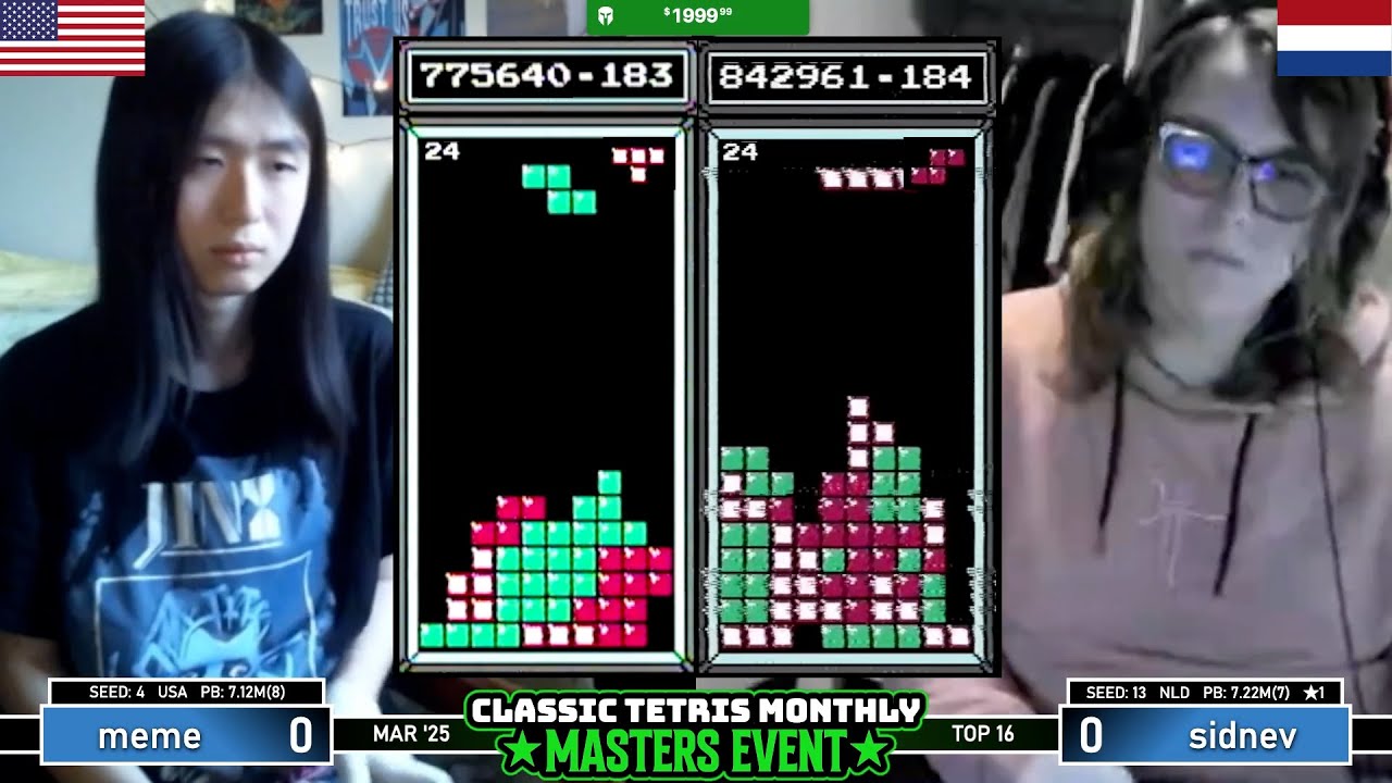 ANOTHER CHAMPION RETURNS!! Meme, Sidnev | Top 16 | Classic Tetris ...