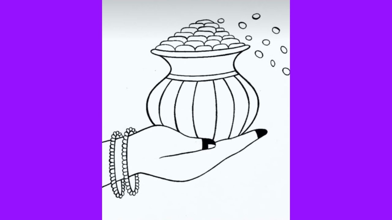 Dhanteras Drawing Tutoial | Maa Lakshmi Drawing Step by Step |Easy ...