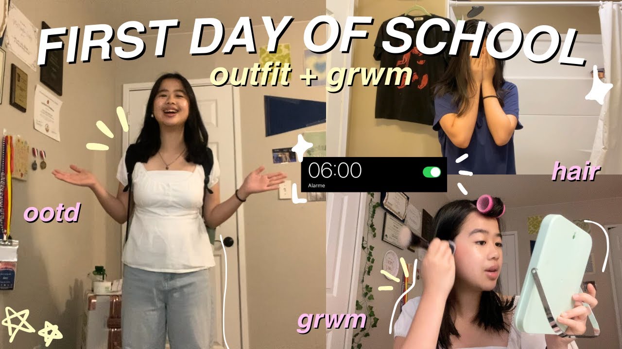 FIRST DAY OF SCHOOL *grwm, hair, ootd, packing* - YouTube