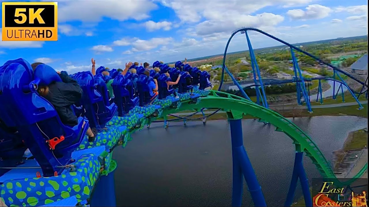 Kraken POV 5K Back Row New Train / Re-Paint B&M Floorless Coaster ...