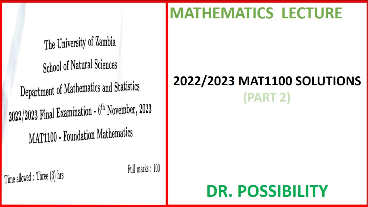MAT 1100 2023 EXAM QUESTION TWO SOLUTION - YouTube