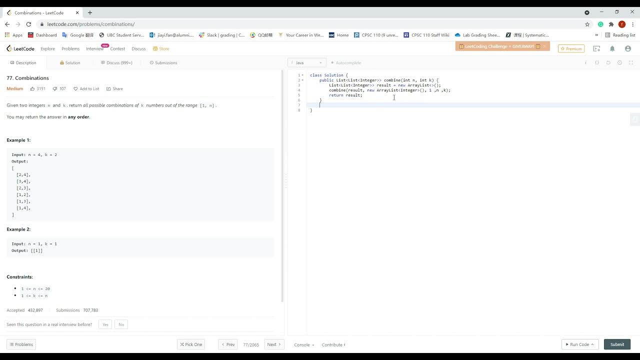 leetcode中文流做题日记(77)Combinations - YouTube