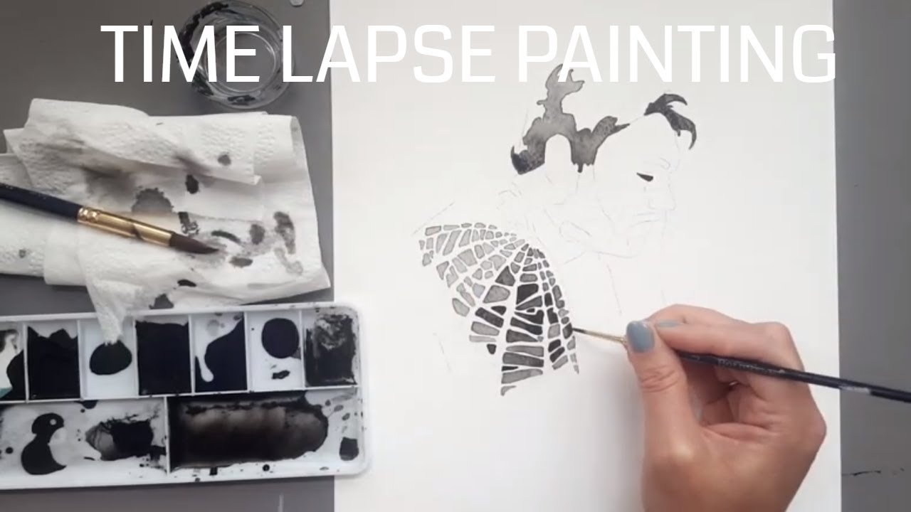 Time lapse - ink portrait painting process - YouTube