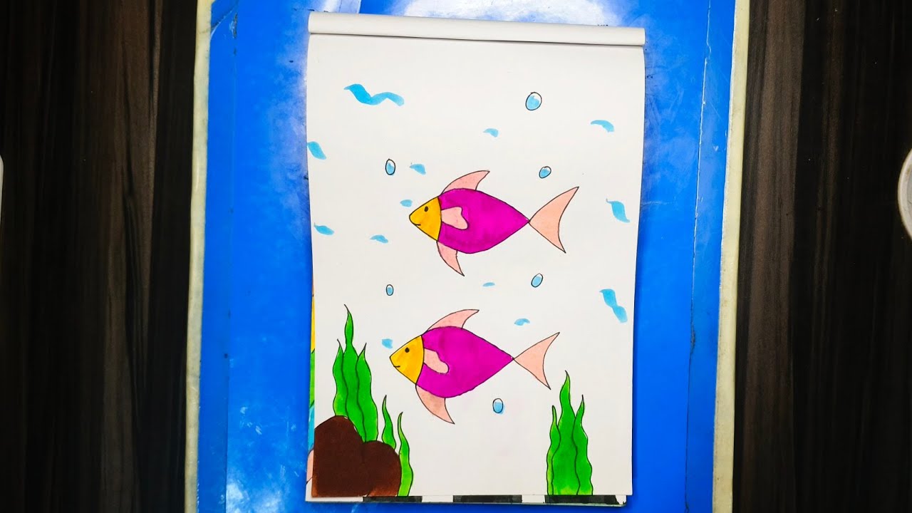 How to draw Two fish 🐟 in water 💦 art 🎨 || EASY AND SIMPLE || CDA art ...
