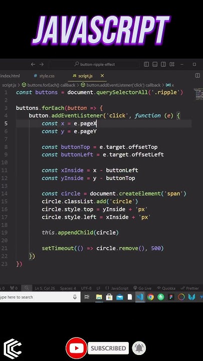 Button Ripple Effect on Click Using CSS3 & Vanilla Javascript || How to make Button Ripple ...