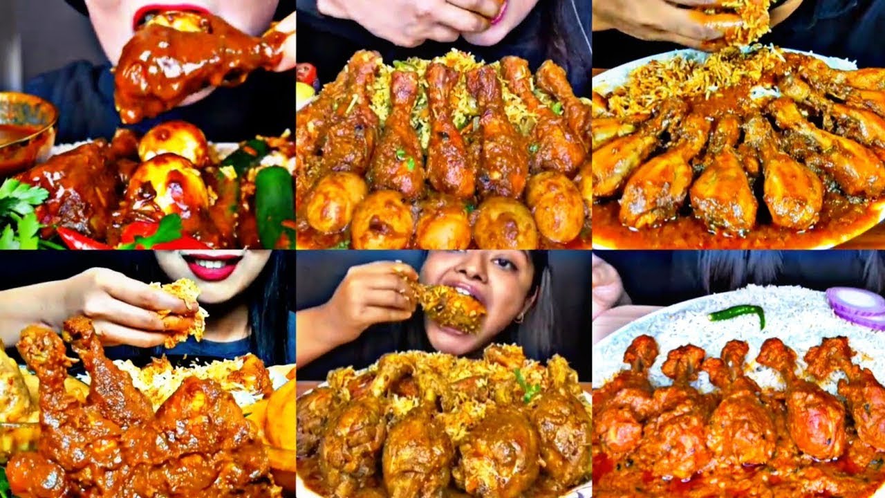 ASMR EATING SPICY CHICKEN BIRYANI WITH CHICKEN CURRY, EGGS | BEST ...