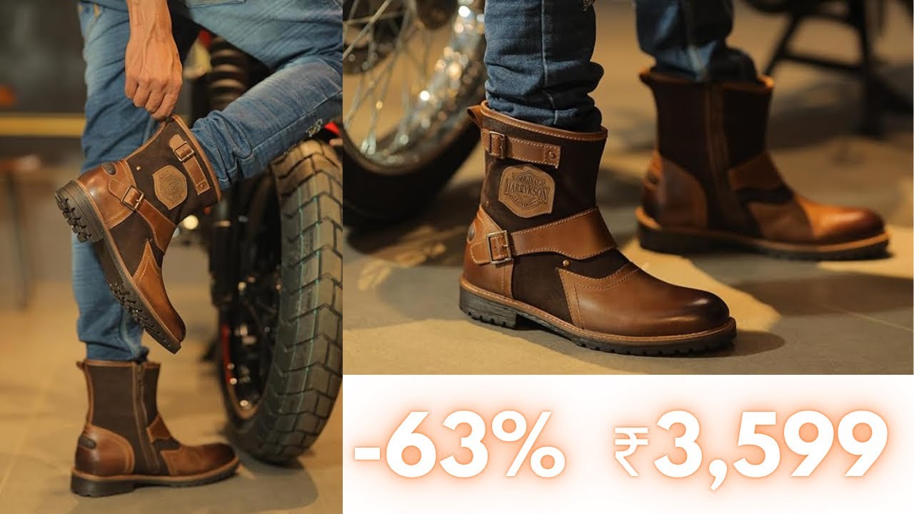 Harrykson London Men's Brown Vintage Motorcycle Boot - Leather Biker ...