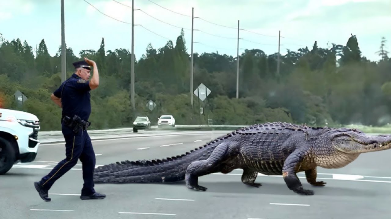 Giant Alligator Crosses Busy Intersection - Police Officer Then Makes ...