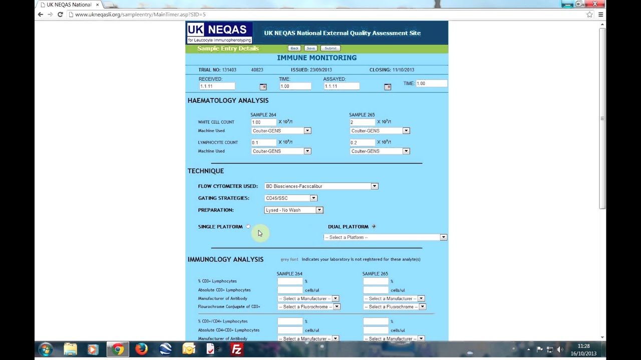 UK NEQAS Immune Monitoring Data Entry - YouTube