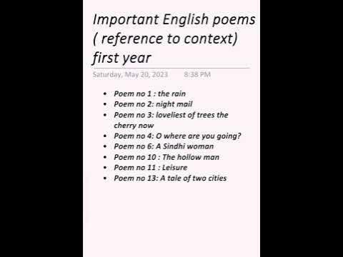 important English poems reference to context first year - YouTube